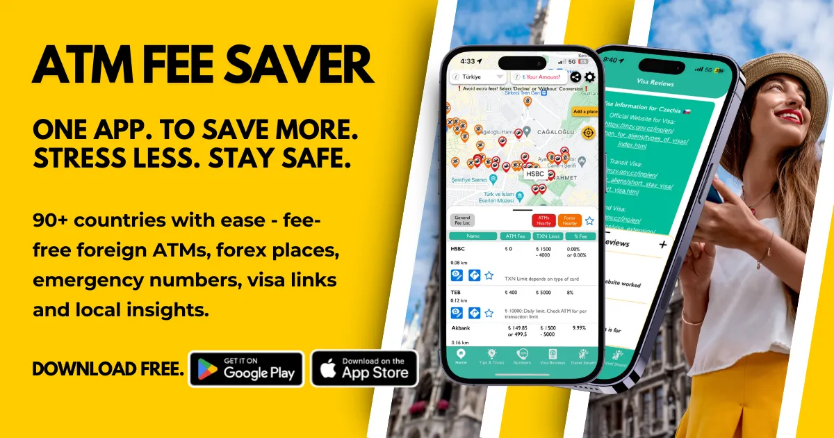 ATM Fee Saver - Fee-free ATMs, forex places, visa reviews for travel